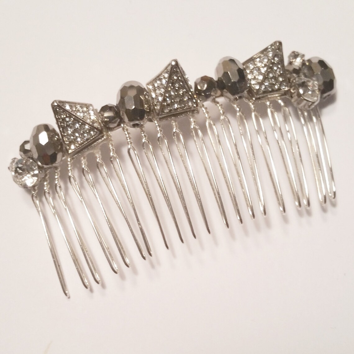 Swarovski Crystal Silver Metal Spike Gray Beaded Hair Comb, for ...