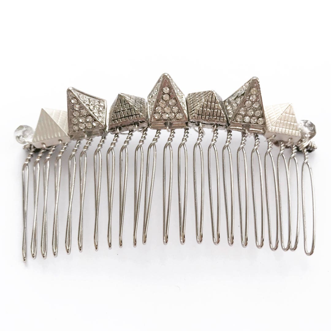 Silver Metal Crystal Spike Pyramid Comb, for Weddings, Parties ...