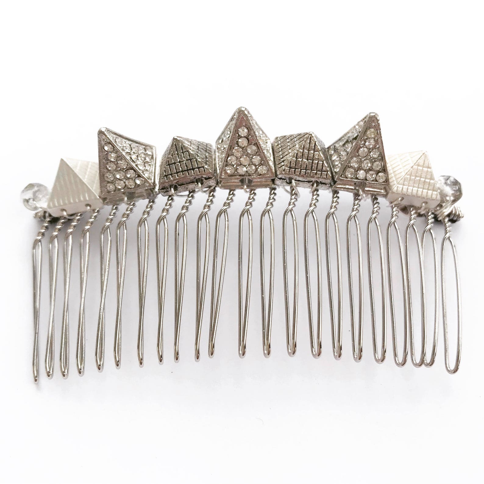 Silver Metal Crystal Spike Pyramid Comb for Weddings - Etsy