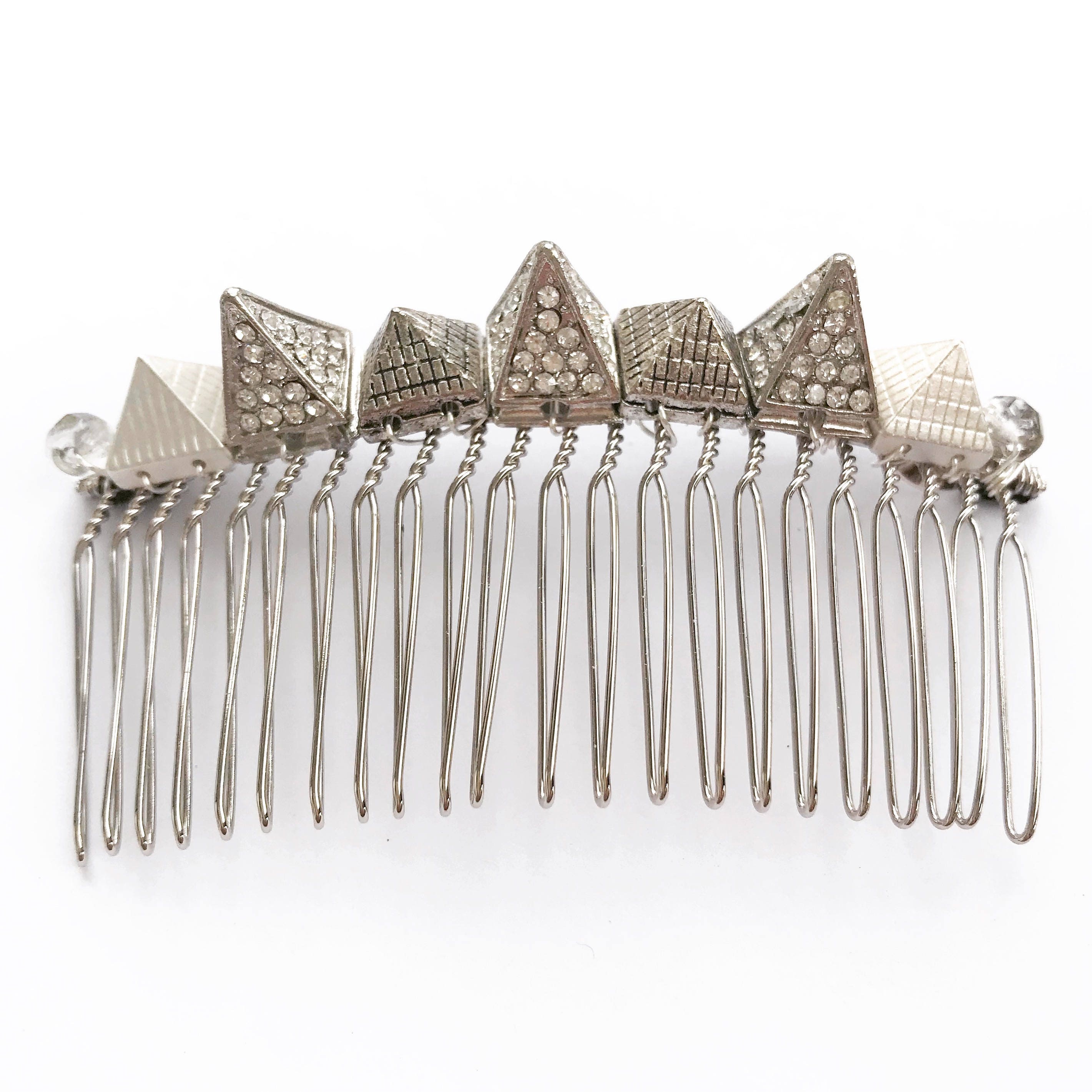 Silver Metal Crystal Spike Pyramid Comb for Weddings - Etsy