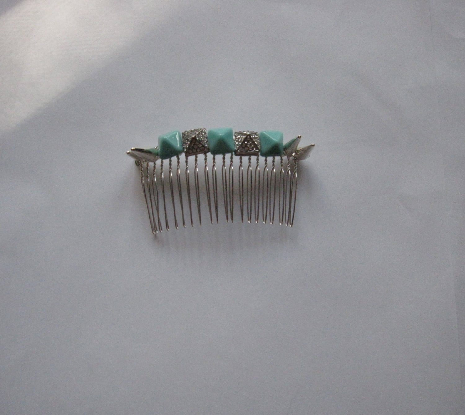 Turquoise Blue Silver Crystal Pyramid Spike Metal Comb for - Etsy
