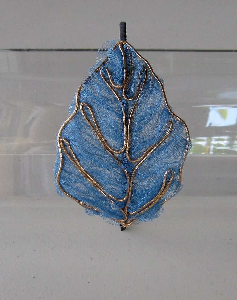Periwinkle Blue Tulle Gold Trim Leaf Black Satin Headband for - Etsy