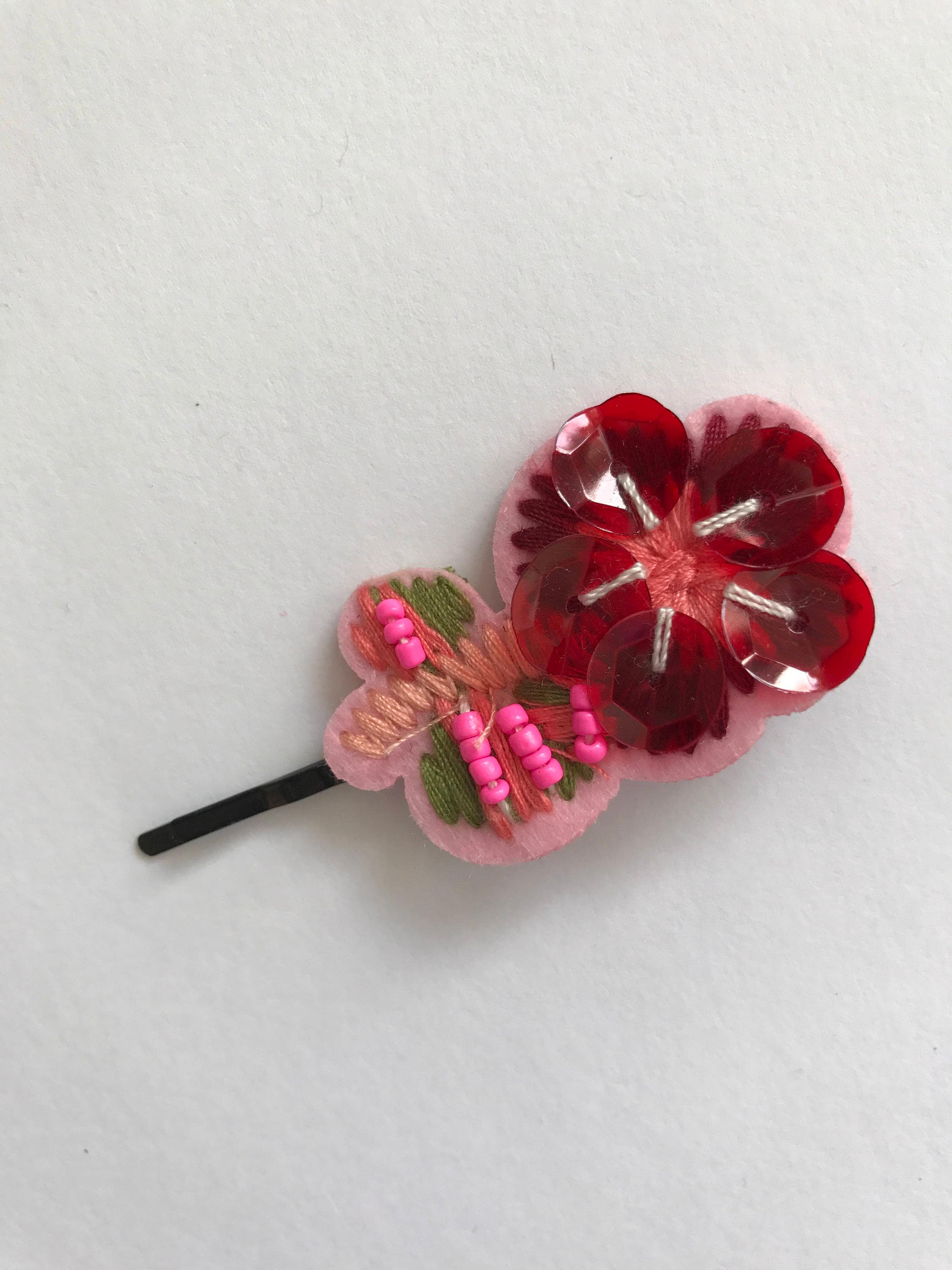 Red Sequin Beaded Flower Bobby Pin, for Parties, Fun, Special Occasions ...