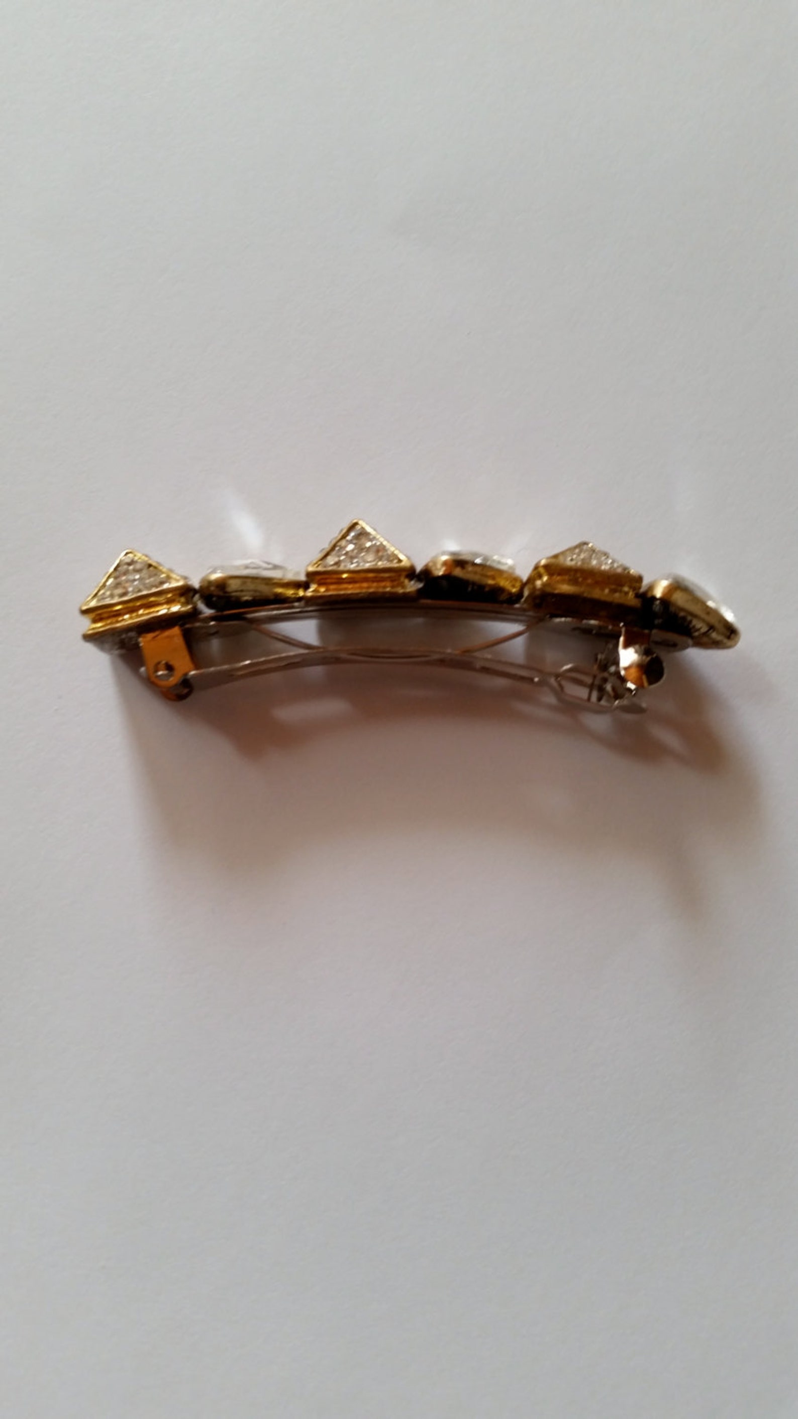 Gold Metal Crystal Pyramid Triangle French Barrette, for Bridal ...