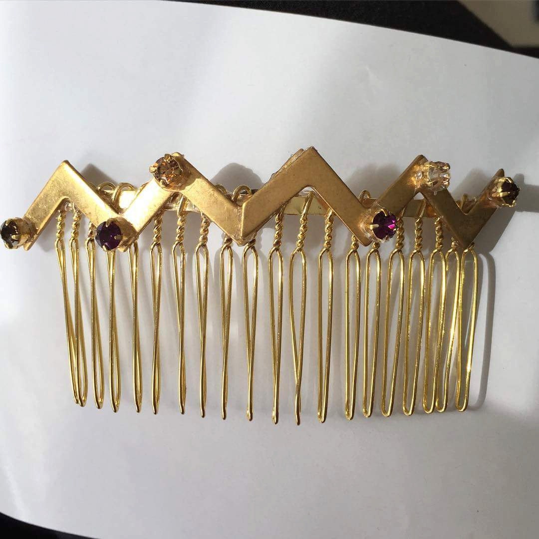 Purple Swarovski Crystal Gold Metal Zig Zag Hair Comb, for Weddings ...