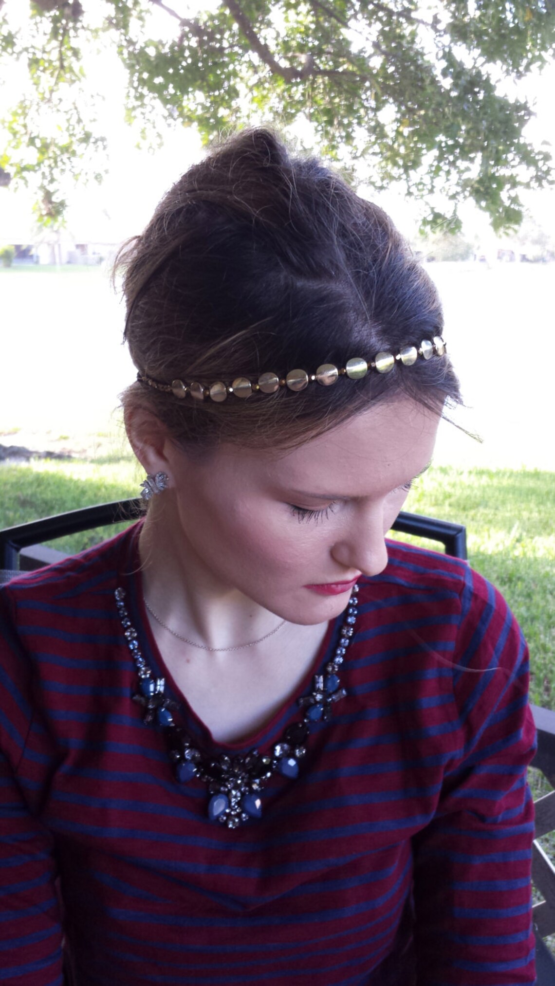 Gold Metal Coin Crystal Beaded Elastic Headband for Weddings | Etsy