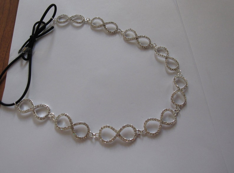 Silver Metal Crystal Infinity Elastic Headband for Bridal | Etsy