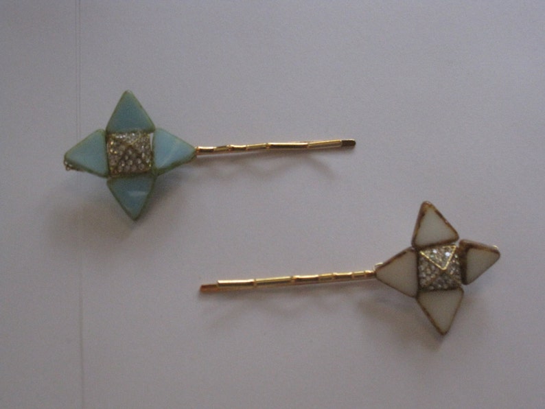 Set of Pale Blue and White Triangle Crystal Spike Flower Hair - Etsy