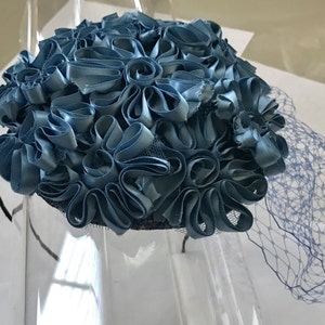 Steel Blue Satin Flower Fascinator Hat With Veil and Satin Headband ...