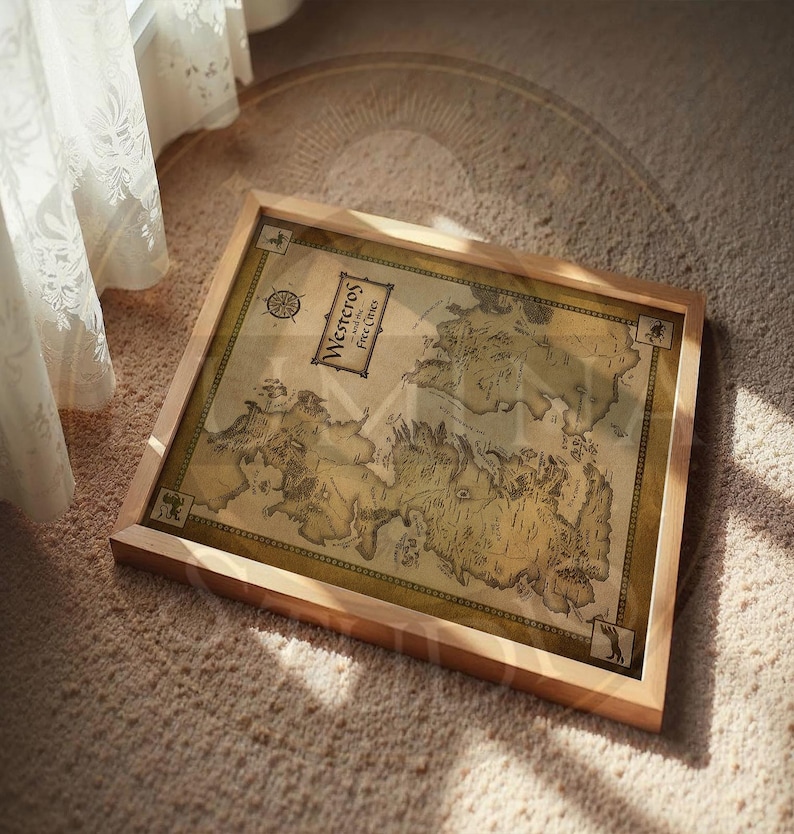 Westeros and Free Cities Map, Vintage Style Fantasy Realm (digital ...