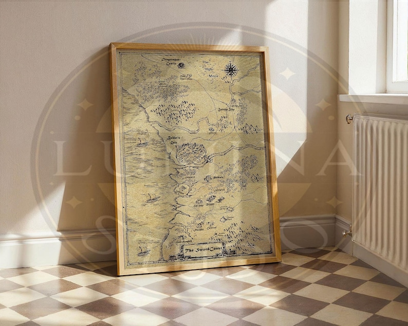 Sword Coast Map, Hand-drawn Fantasy RPG World, Gamer Wall Art (digital ...