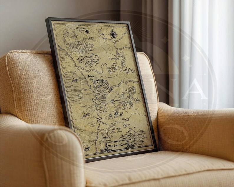 Sword Coast Map, Hand-drawn Fantasy RPG World, Gamer Wall Art (digital ...