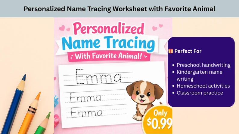 Personalized Name Tracing Worksheet With Favorite Animal | Custom ...