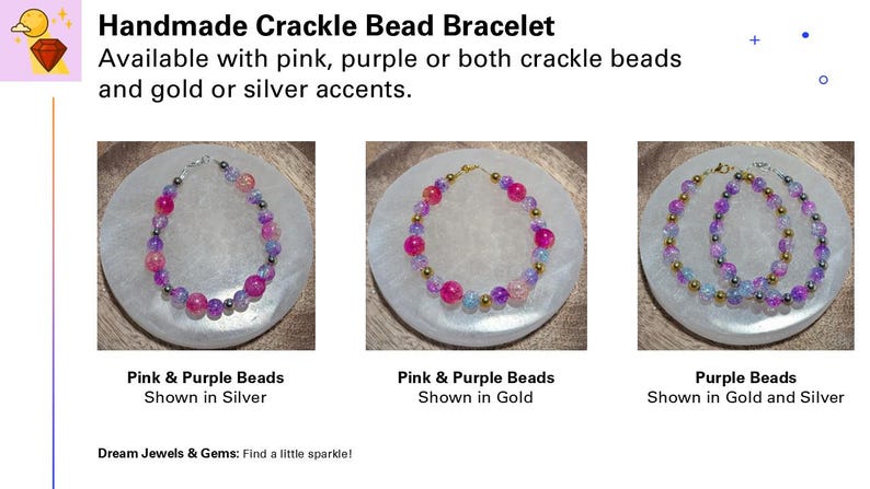 Handmade Round Crackle Bead Bracelet in Pretty Pink or Purple: Multiple ...