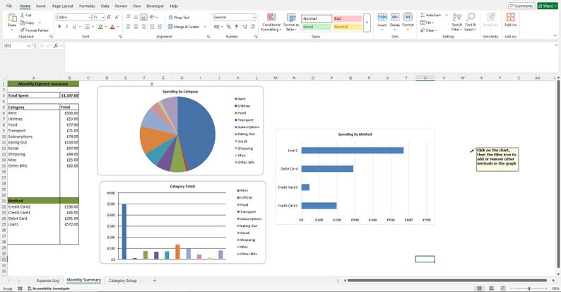 Monthly Expense Tracker Spreadsheet | Simple Budget & Spending Tracker ...