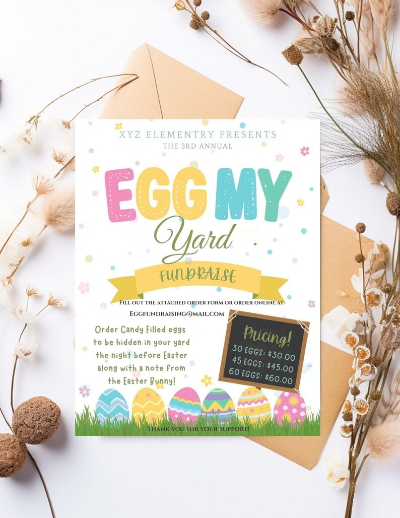 Egg My Yard Fundraiser Flyer, Easter Bunny Letter, Canva Template ...