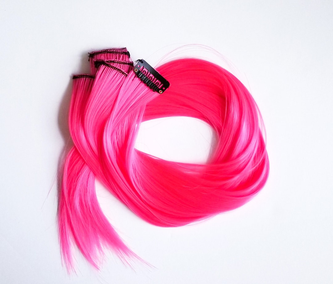 Hair Extension Clip in - Hot Neon Highlighter Pink Hair Extension Clip ...