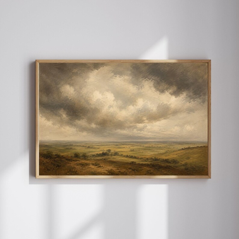 Vintage Cloudy Landscape Frame TV Art Moody Sky Painting Neutral ...