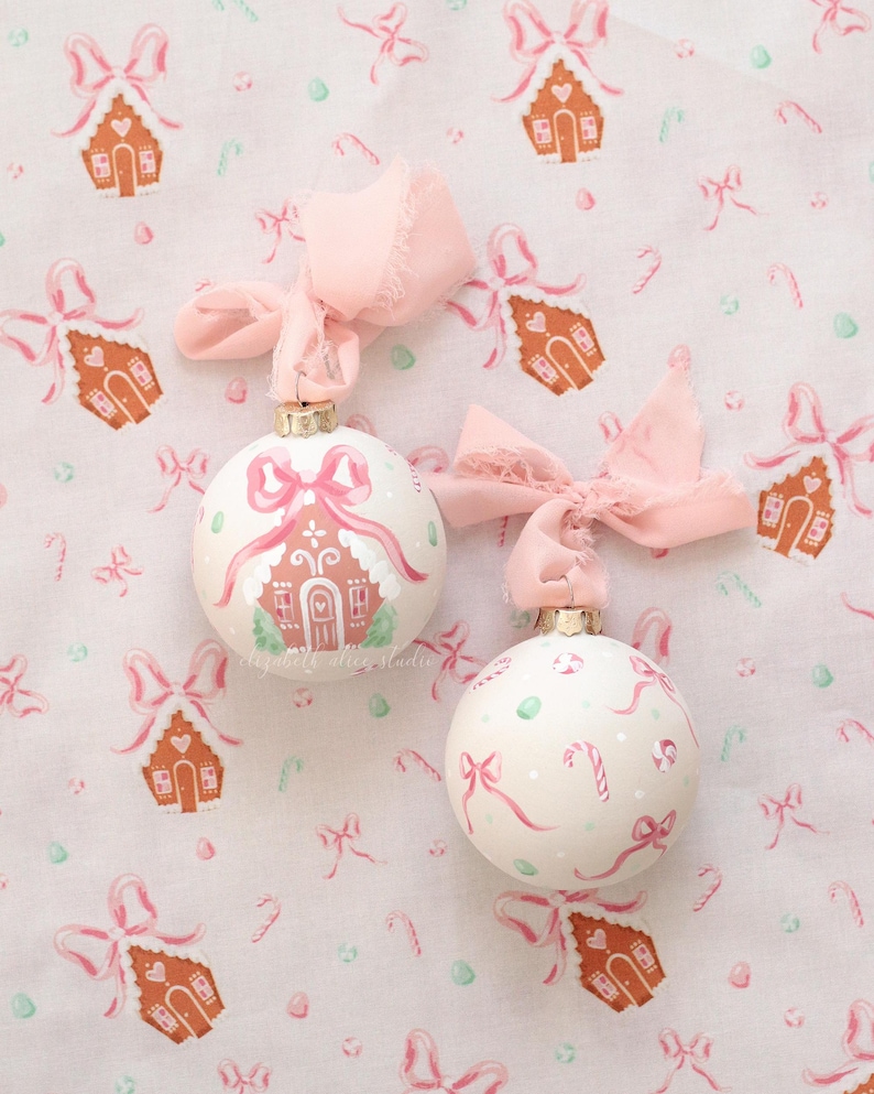 Hand-painted Gingerbread House Ornament With Pink Bow and Candy ...