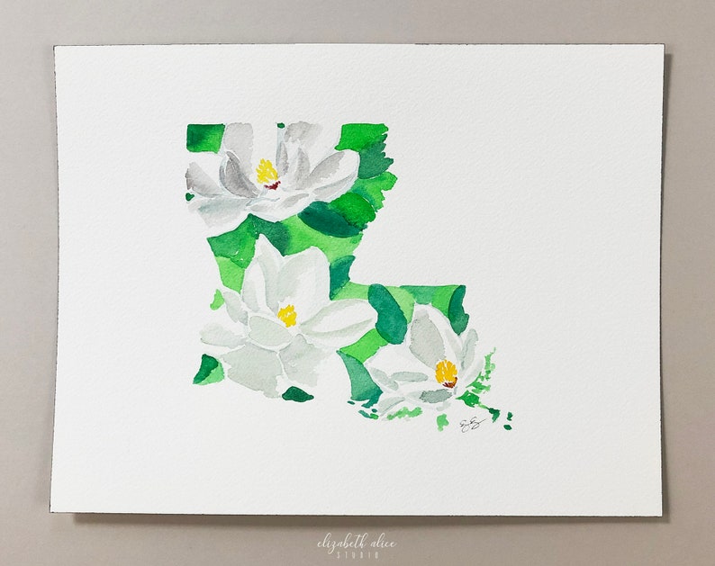 Louisiana Magnolia State Flower Original Watercolor Painting - Etsy