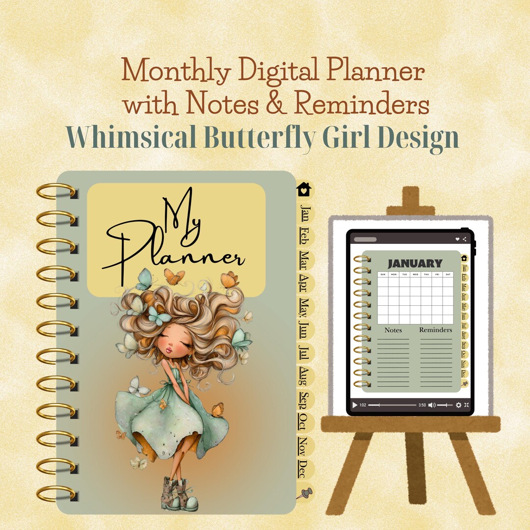 My Planner | Whimsical Butterfly Girl Monthly Digital Planner With ...