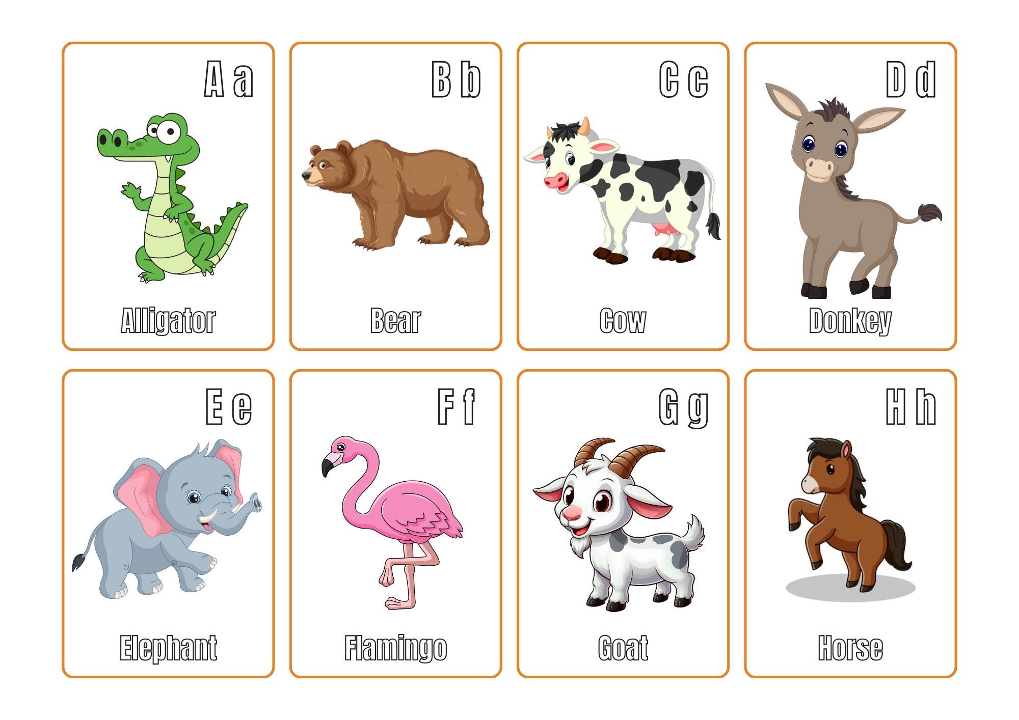 Animal Alphabet A-Z Flashcards for Kids, Printable, Preschool ABC ...
