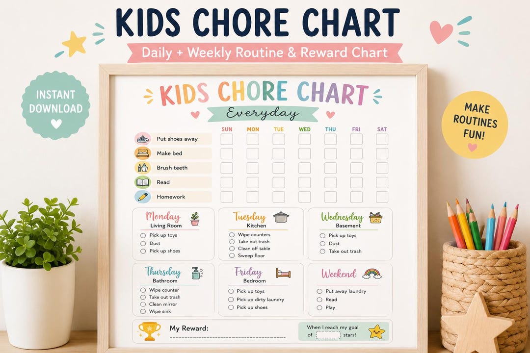 Kids Chore Chart Printable, Daily Routine Chart for Kids, Weekly ...