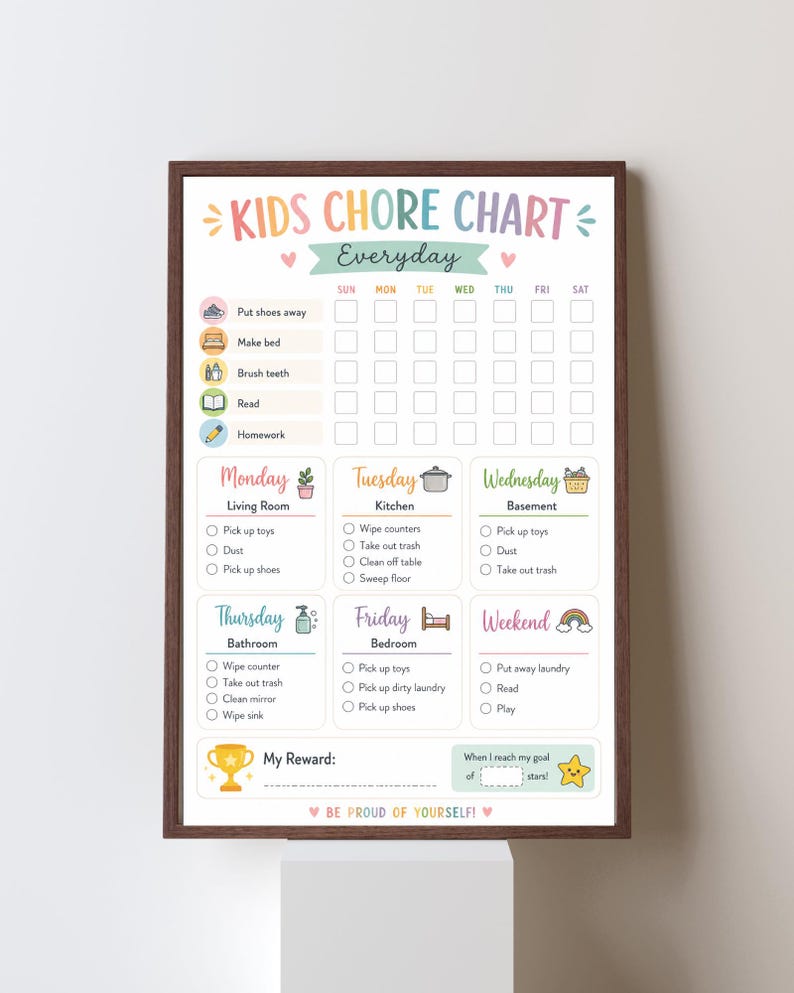 Kids Chore Chart Printable, Daily Routine Chart for Kids, Weekly ...