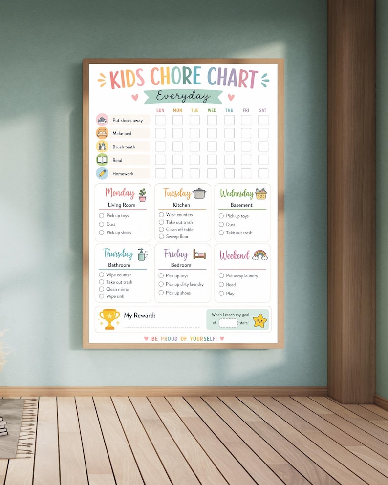 Kids Chore Chart Printable, Daily Routine Chart for Kids, Weekly ...