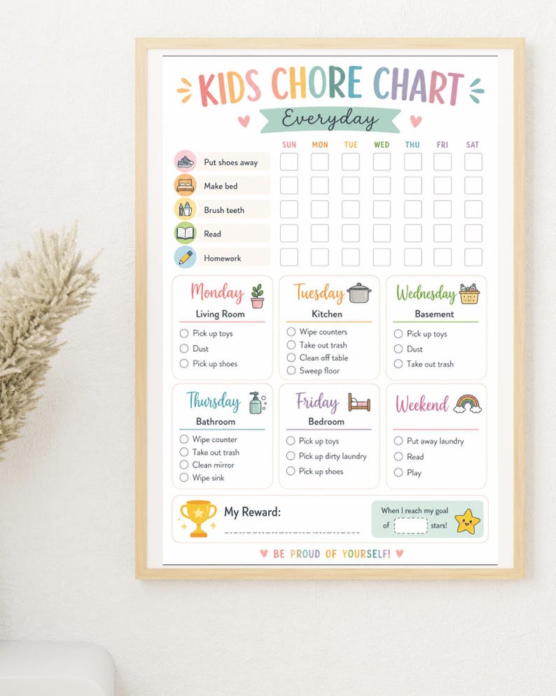 Kids Chore Chart Printable, Daily Routine Chart for Kids, Weekly ...