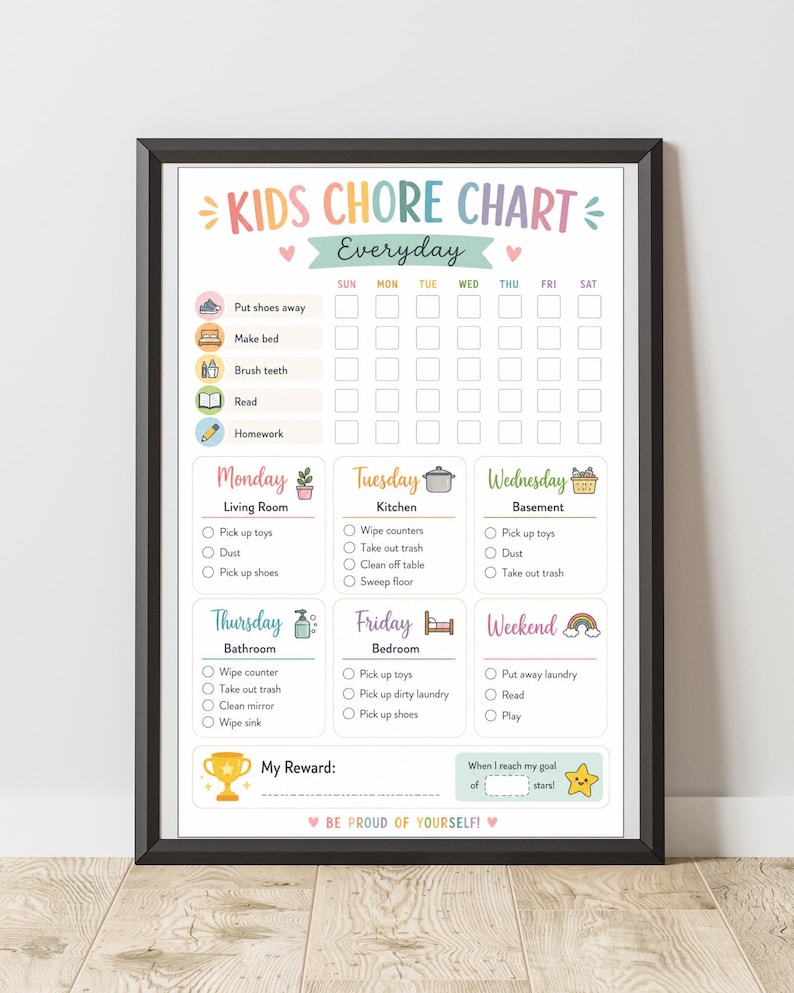 Kids Chore Chart Printable, Daily Routine Chart for Kids, Weekly ...