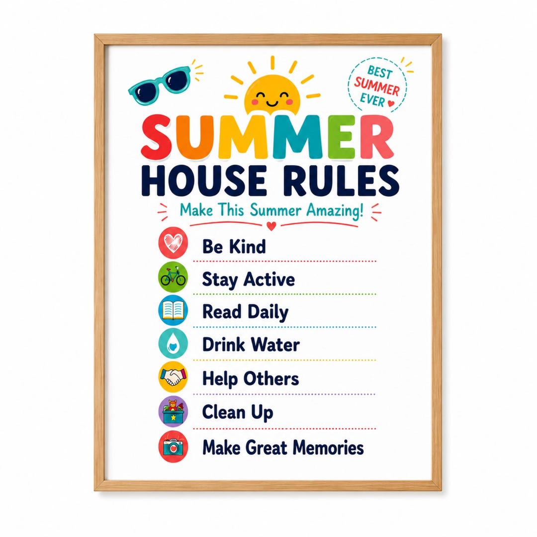 Summer House Rules Printable Wall Art, Kids Summer Decor, Summer ...