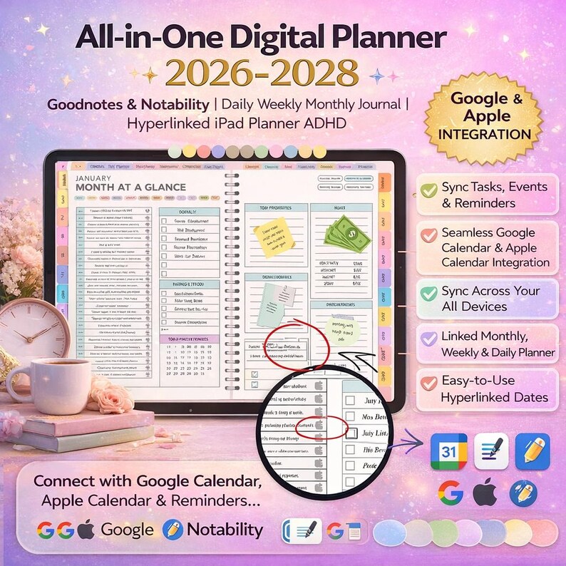 All-in-one Digital Planner 2026-2028 | Goodnotes & Notability | Daily ...