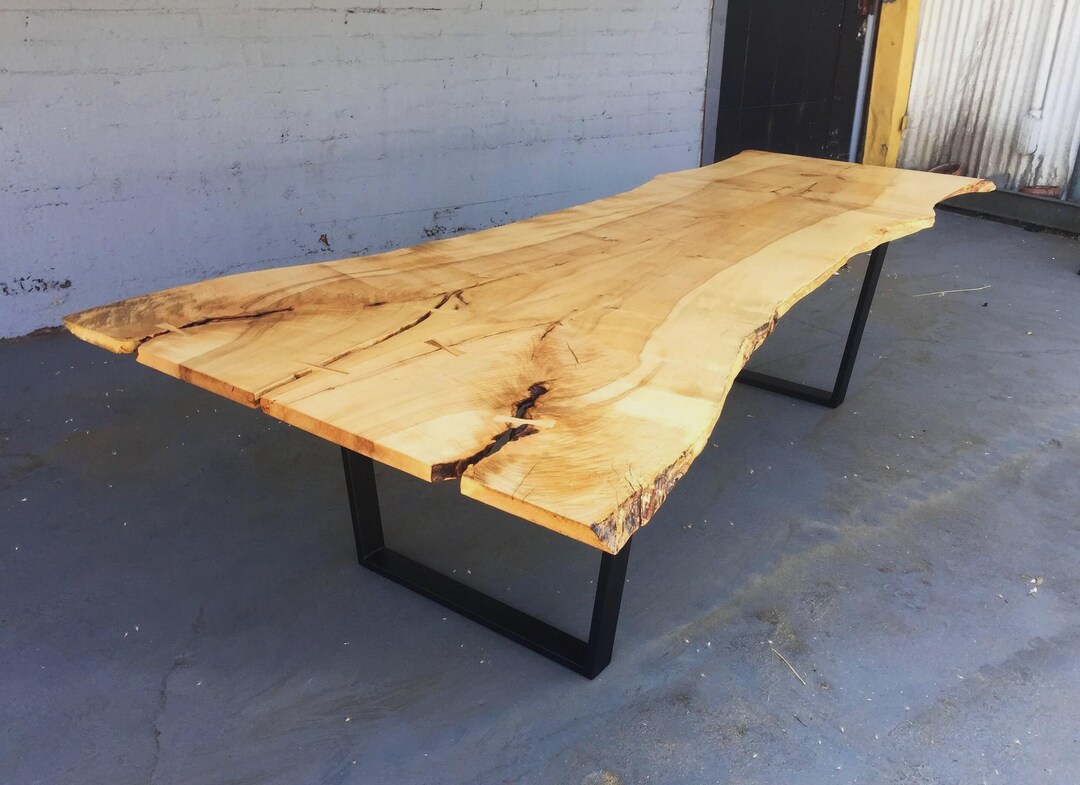 Live Edge Solid Wood Maple Dining Table With Legs, Rustic Modern Dining ...