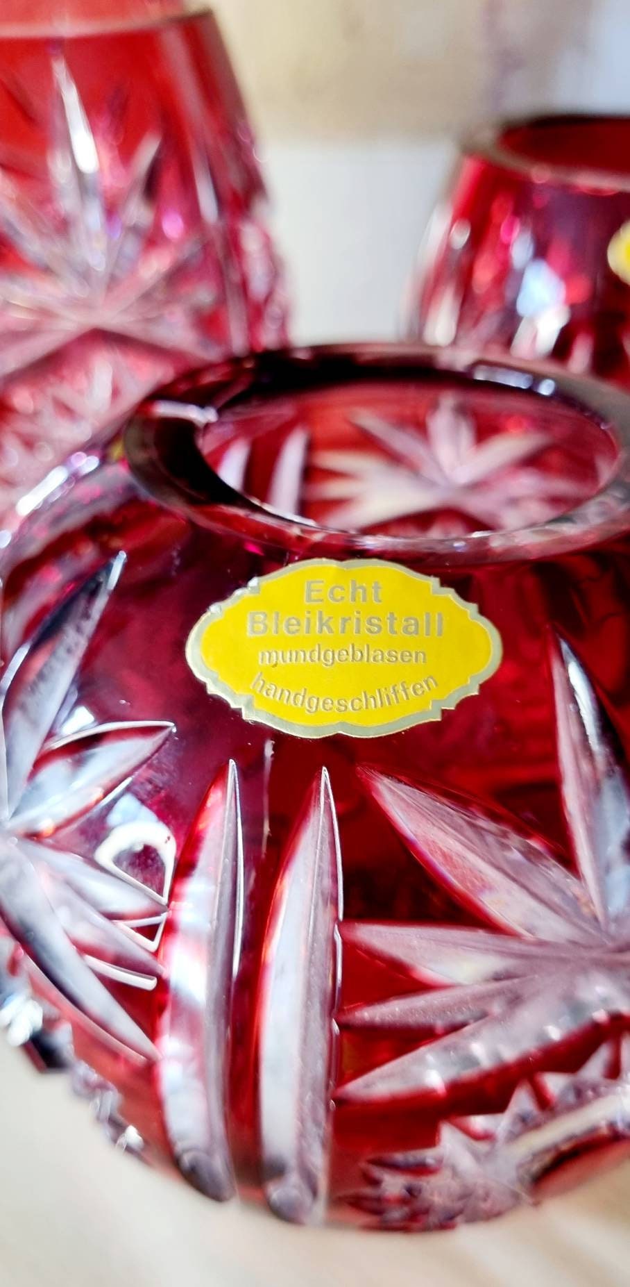 Ruby Red Cut Crystal Glass Set of 3 Vases - Etsy