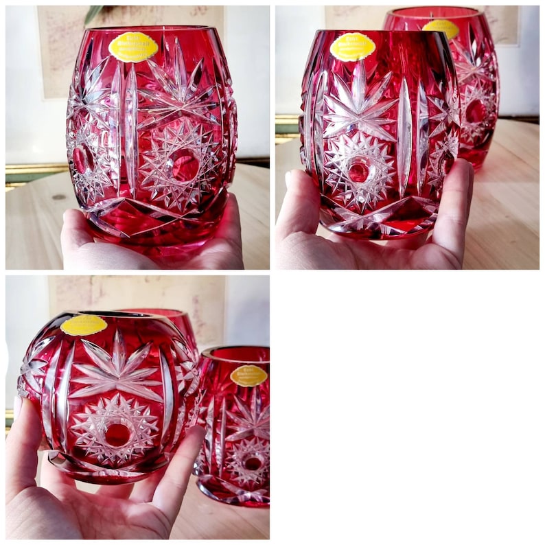 Ruby Red Cut Crystal Glass Set of 3 Vases - Etsy