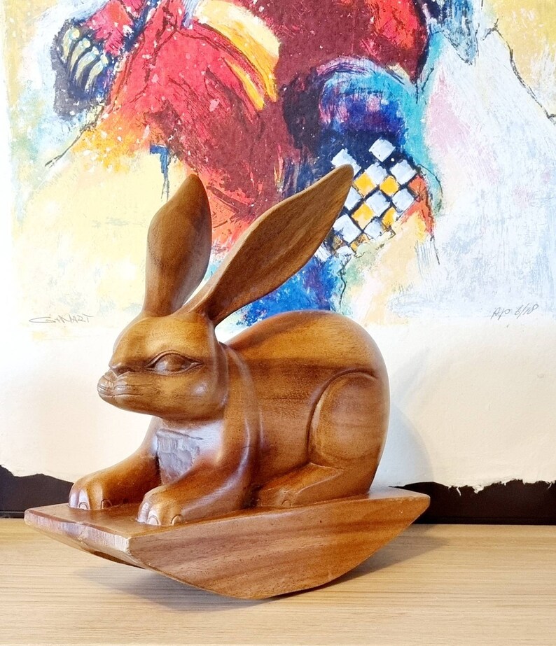 Vintage Handcarved Rabbit Statue From Wood. - Etsy