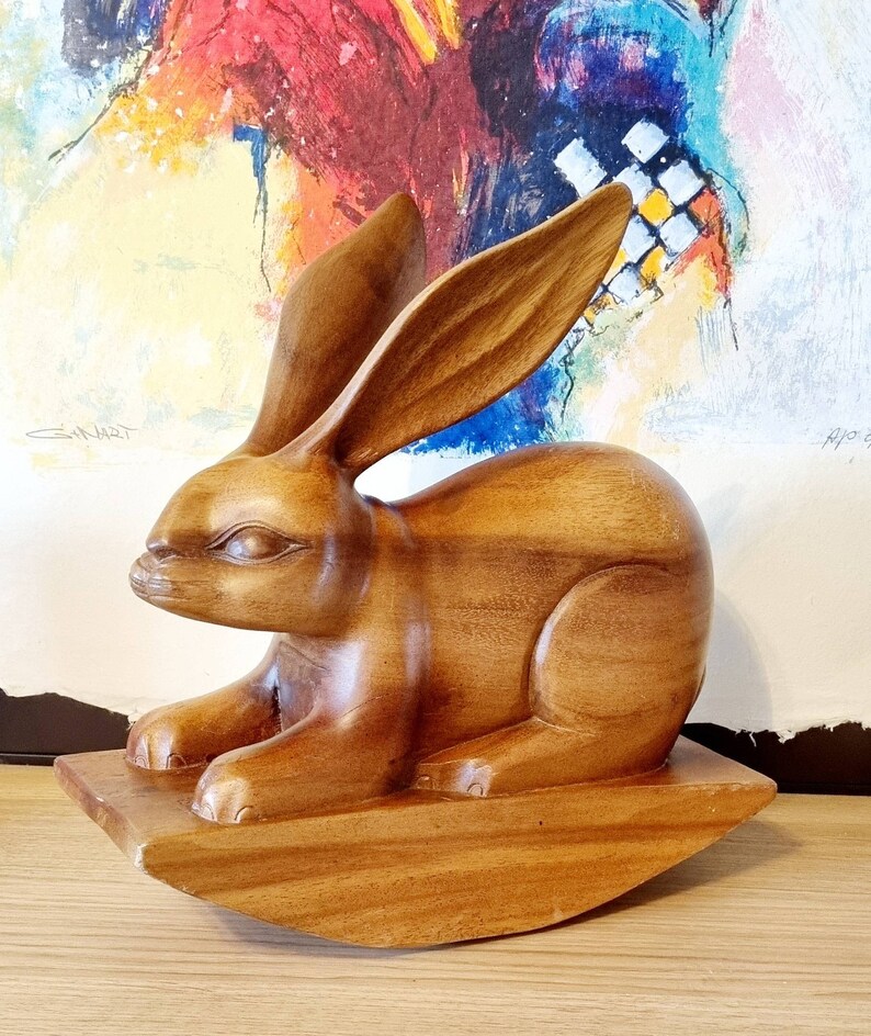 Vintage Handcarved Rabbit Statue From Wood. - Etsy