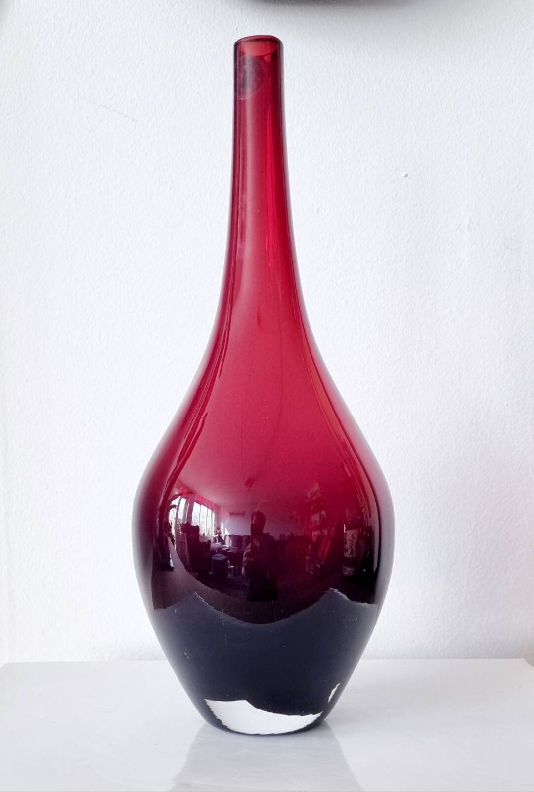 Vintage Ruby Red Glass Long Neck Vase. - Etsy