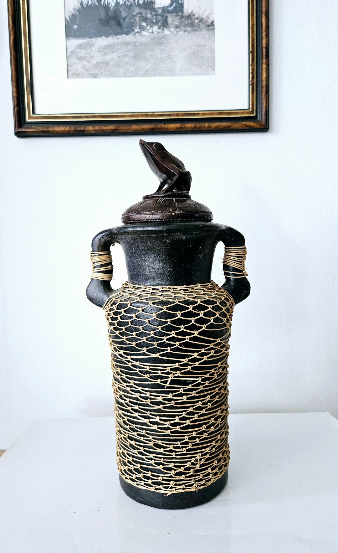 Vintage Ceramic Jug With Carved Wooden Frog Stopper. - Etsy