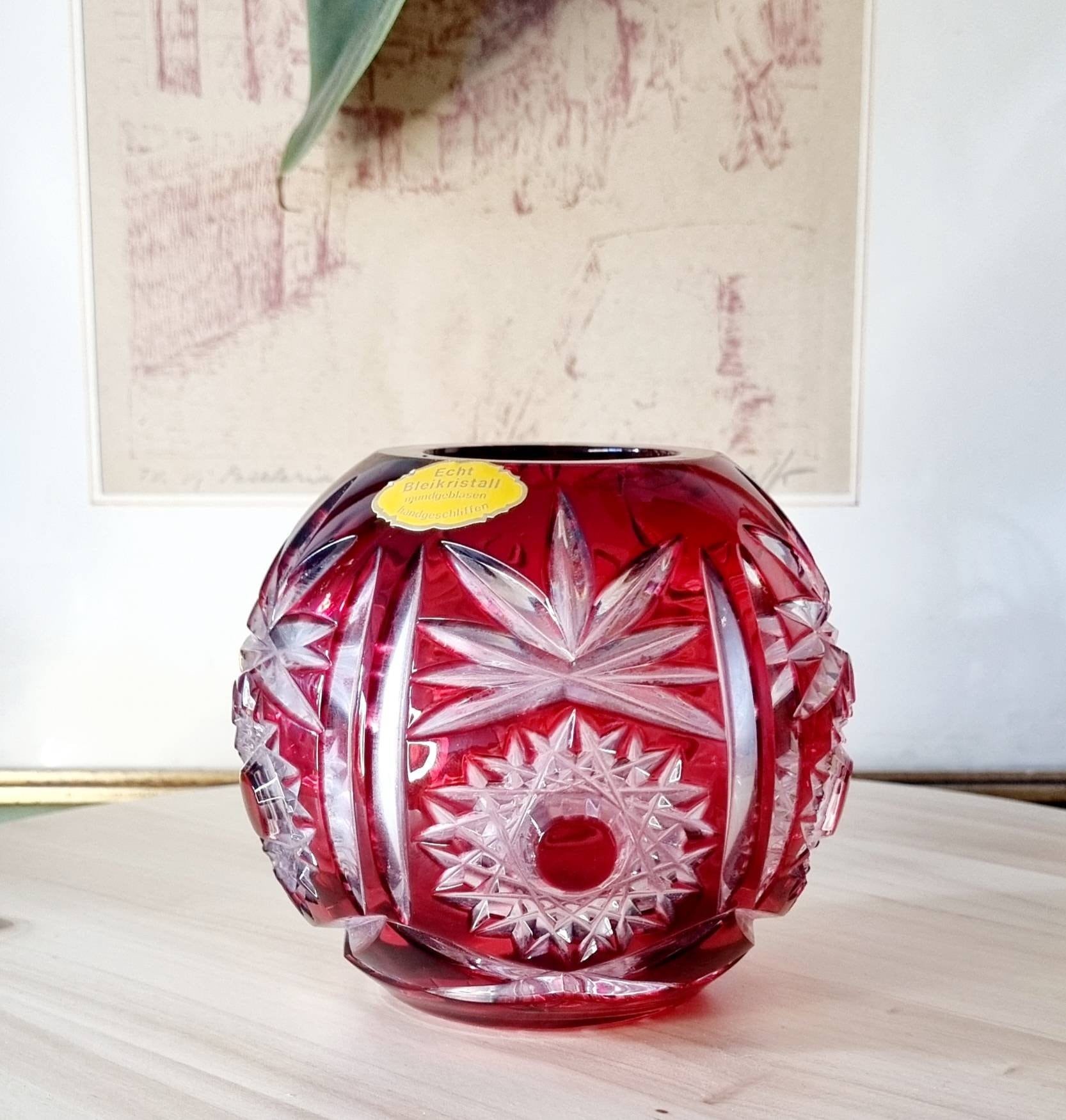 Ruby Red Cut Crystal Glass Set of 3 Vases - Etsy