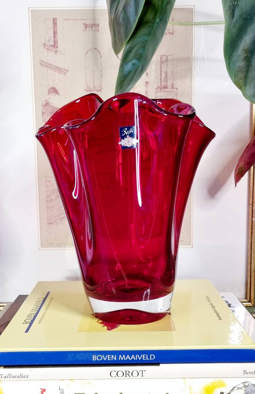Vintage Ruby Red Glass Vase. - Etsy