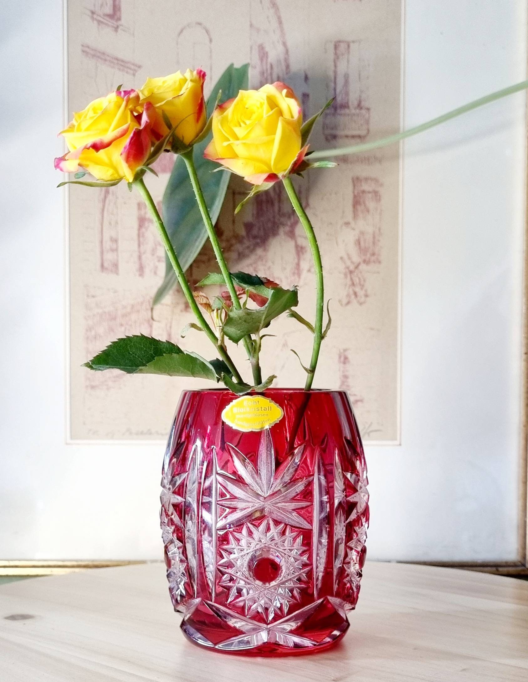 Ruby Red Cut Crystal Glass Set of 3 Vases - Etsy