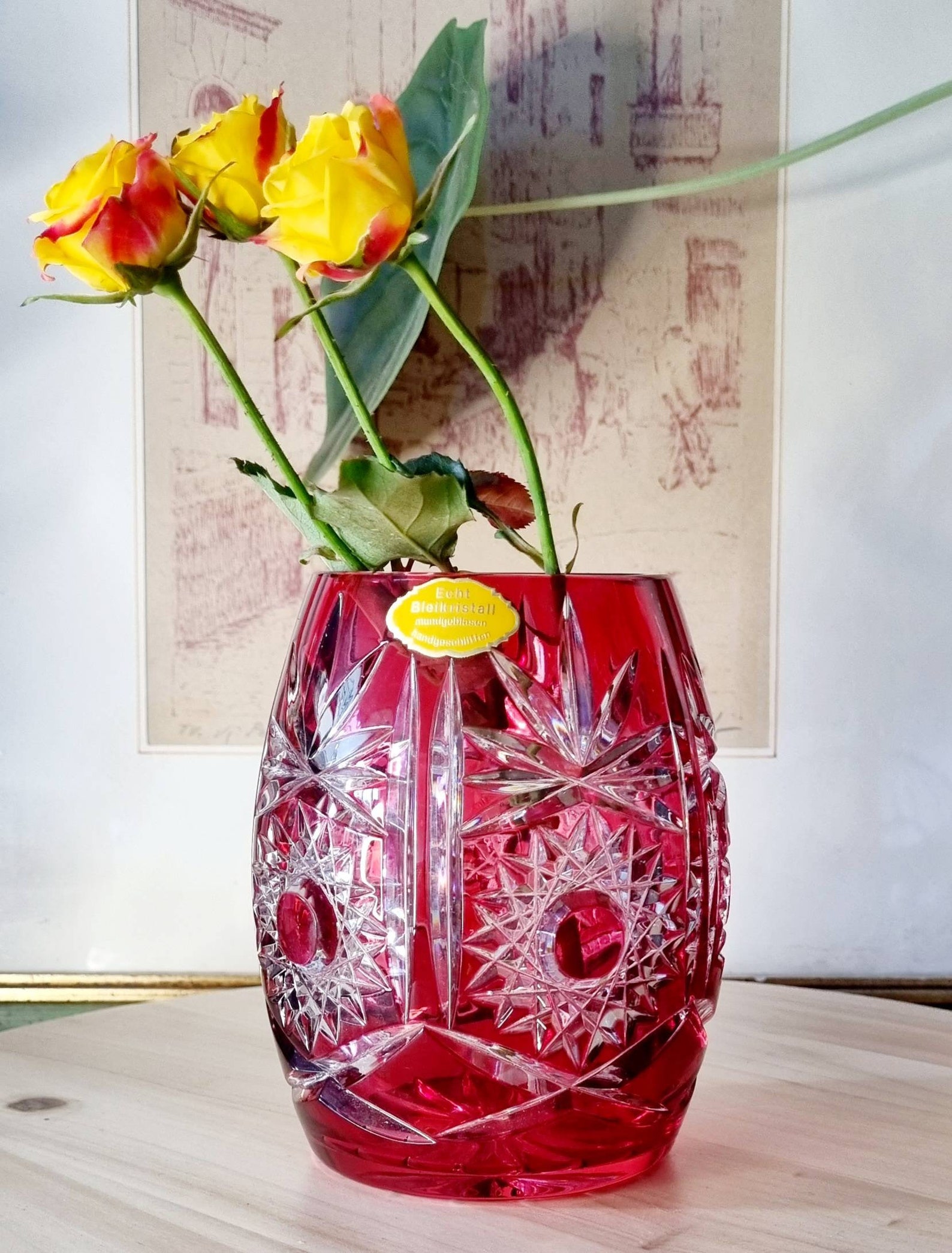Ruby Red Cut Crystal Glass Set of 3 Vases - Etsy