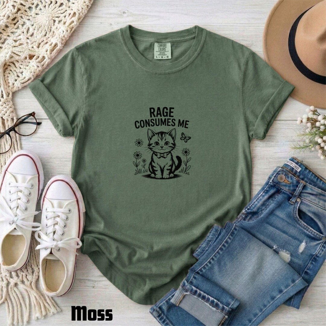 Rage Consumes Me Cat Illustration T-shirt | Cute Grumpy Kitten Tee ...