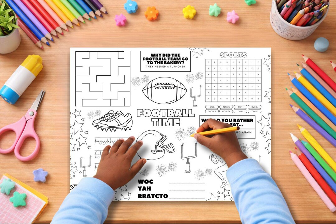 Kids Football Activity Placemat | Football Theme Printable | Digital ...