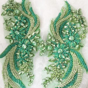 Fresh Green Delicate Phoenix Rhinestone Applique Pair Crystal Beaded ...