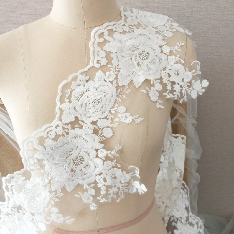 Exquisite Cotton Lace Applique Cream Embroidery Wedding | Etsy