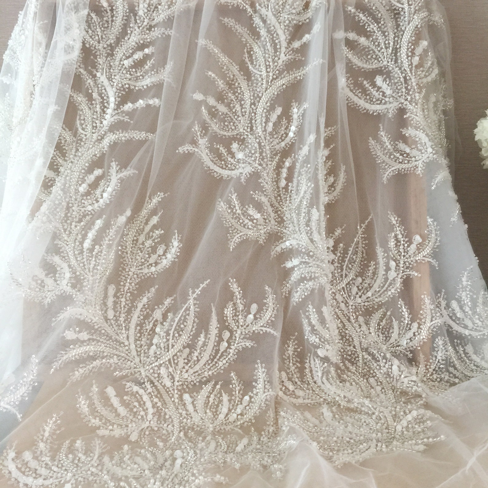 3D Beaded Geometric Couture Lace Fabric With Line Design Tulle | Etsy