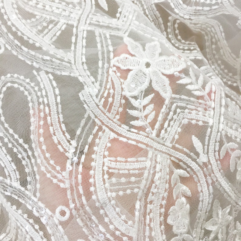 Quality Translucent Sequin Lace Fabric in Vintage style Off | Etsy